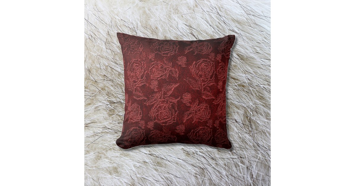 Red Faux Embossed Rose Leather Throw Pillow | Zazzle