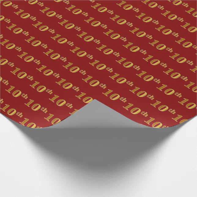 Red, Faux Gold 10th (Tenth) Event Wrapping Paper | Zazzle