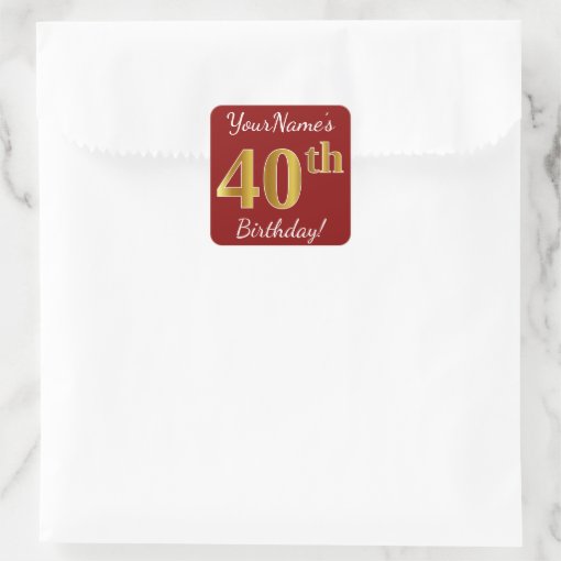 Red, Faux Gold 40th Birthday + Custom Name Sticker | Zazzle