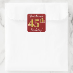 Red, Faux Gold 45th Birthday + Custom Name Sticker | Zazzle