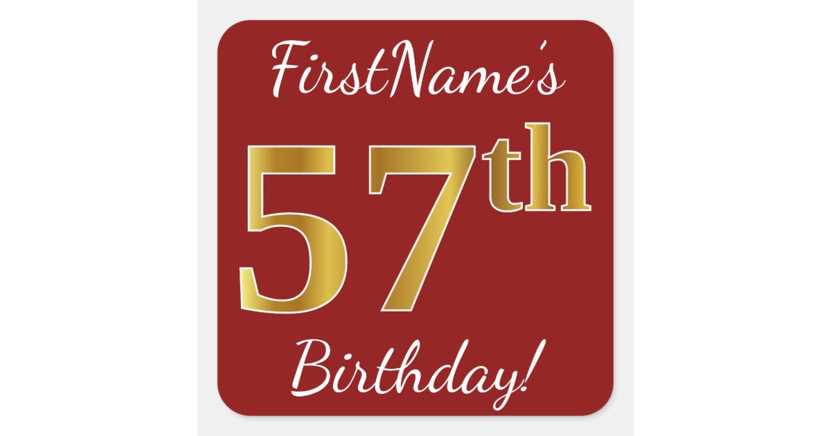 Red, Faux Gold 57th Birthday + Custom Name Sticker | Zazzle