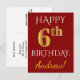 Red, Faux Gold 6th Birthday + Custom Name Postcard | Zazzle