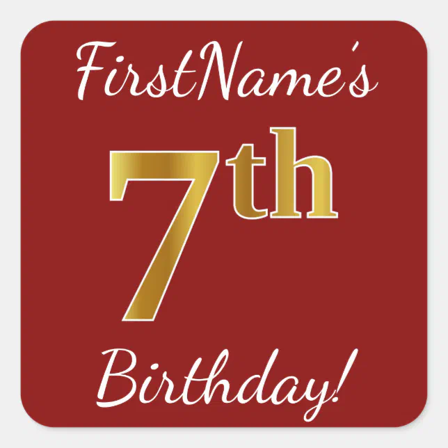 Red, Faux Gold 7th Birthday + Custom Name Sticker | Zazzle