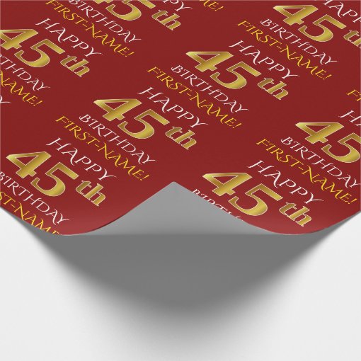 Red, Faux Gold "HAPPY 45th BIRTHDAY" Wrapping Paper | Zazzle