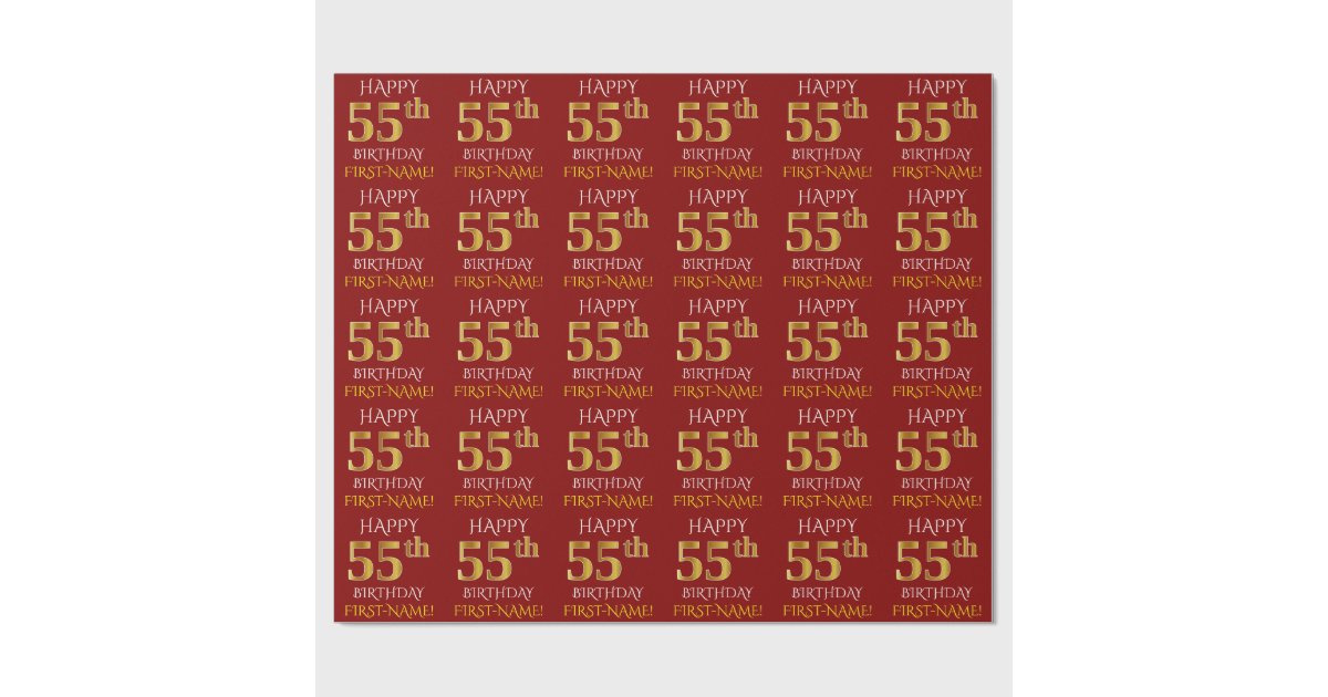 Red, Faux Gold "HAPPY 55th BIRTHDAY" Wrapping Paper | Zazzle
