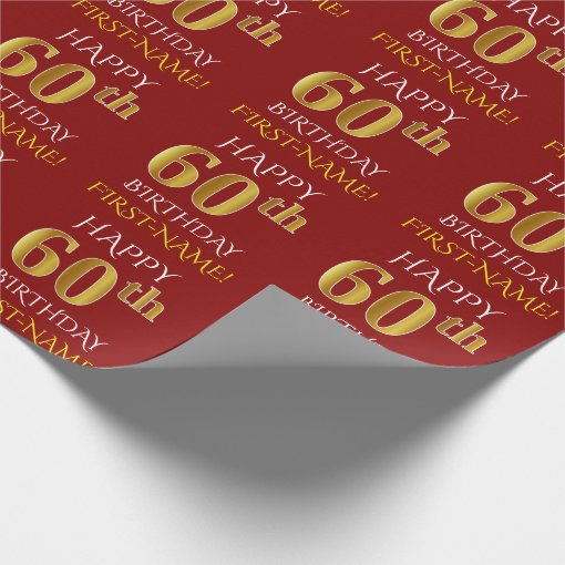 Red, Faux Gold "HAPPY 60th BIRTHDAY" Wrapping Paper | Zazzle