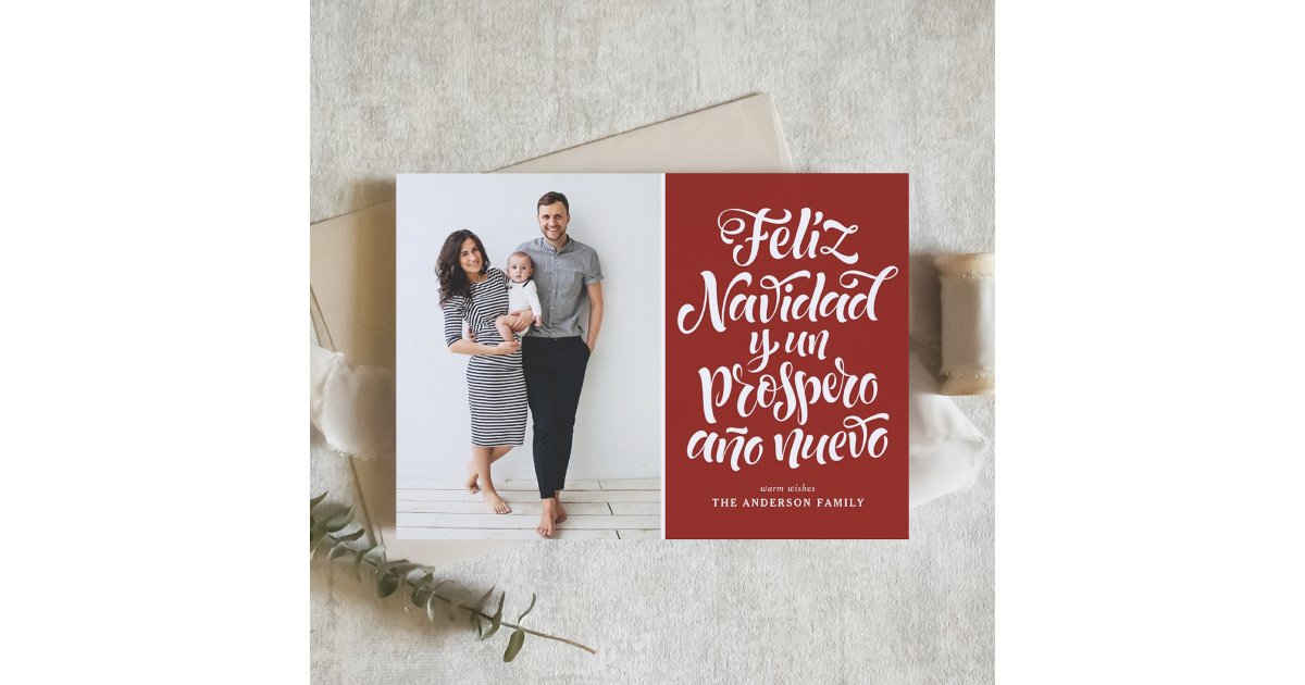Red Feliz Navidad Script Christmas Photo Holiday Card | Zazzle