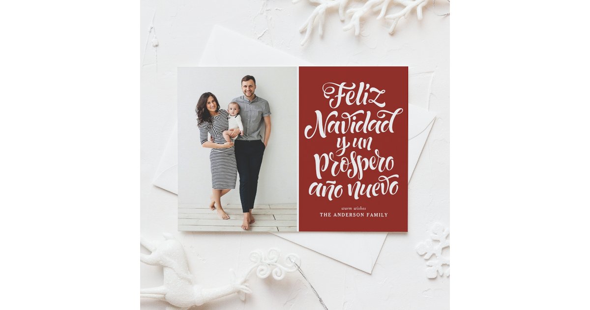 Red Feliz Navidad Script Christmas Photo Holiday Postcard | Zazzle