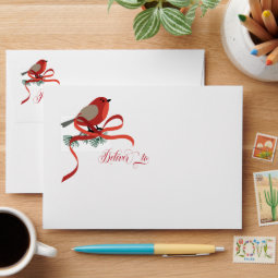Red Festive Floral Elegant Christmas Holiday Envelope | Zazzle