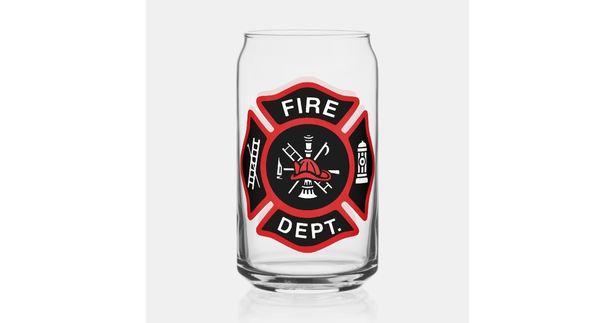 Red Fire Department Firefighter Badge Can Glass | Zazzle