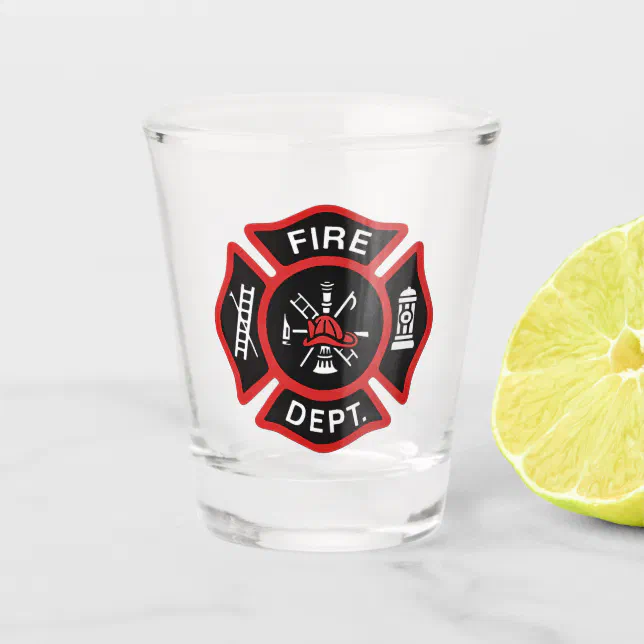 Red Fire Department Firefighter Badge Shot Glass | Zazzle