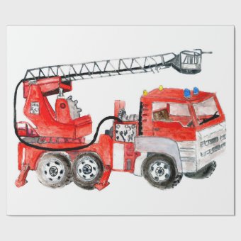 Red fire engine, fire truck illustration wrapping paper | Zazzle