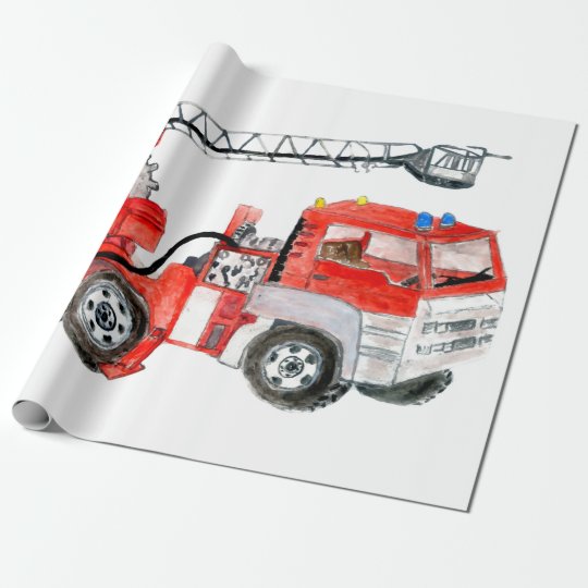 Red fire engine, fire truck illustration wrapping paper | Zazzle.com