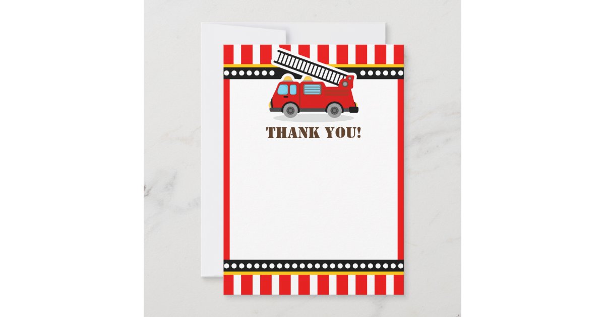 Red Fire Engine Thank You Notes | Zazzle