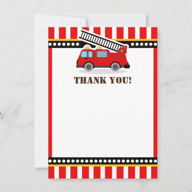 Red Fire Engine Thank You Notes | Zazzle