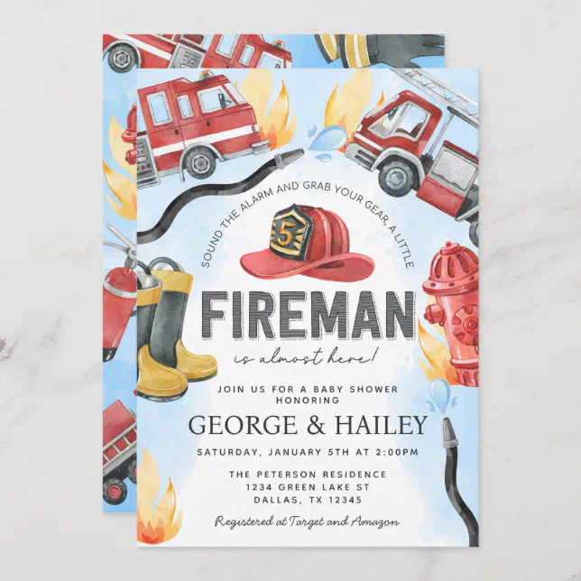 Red Fire Engine Truck Baby Shower Invitation | Zazzle