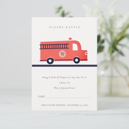 Red Fire Truck Engine Diaper Raffle Baby Shower Enclosure Card | Zazzle