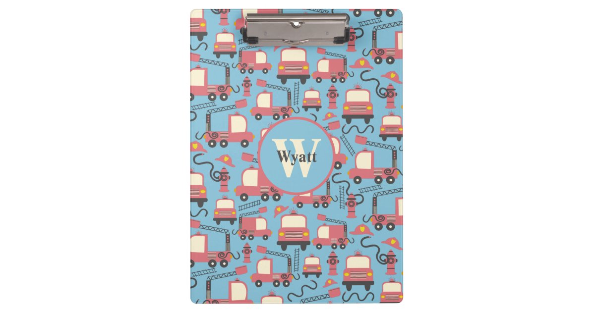 Red Firetrucks Firefighter Kids Personalized Clipboard | Zazzle