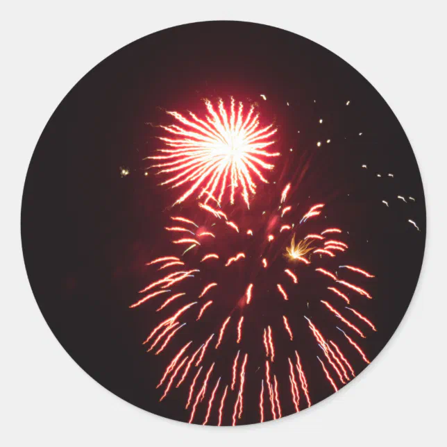 Red Fireworks Classic Round Sticker | Zazzle