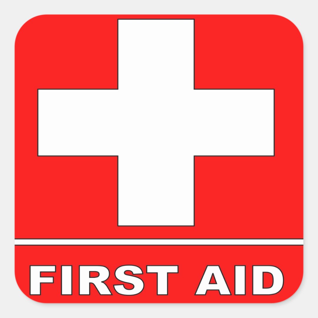 Red First Aid Sign Square Sticker | Zazzle