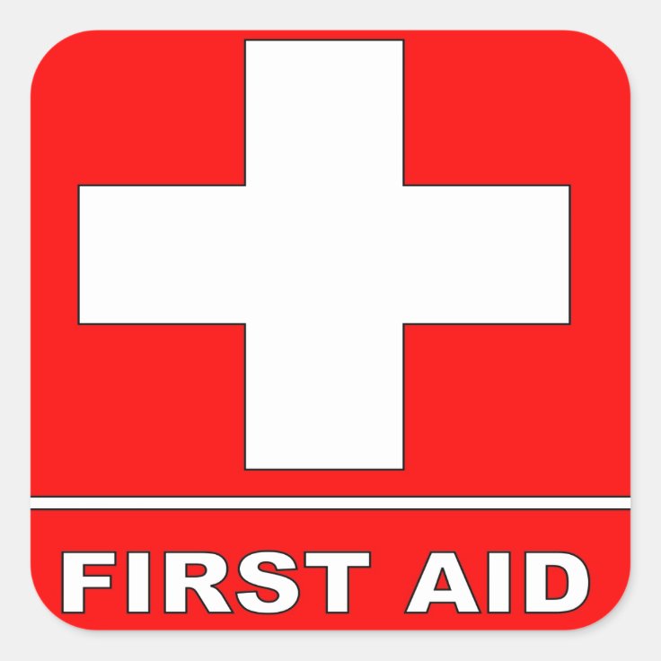 Red First Aid Sign Square Sticker | Zazzle