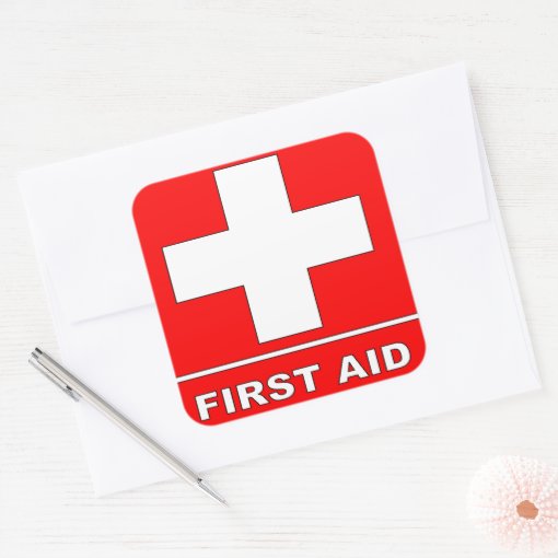 Red First Aid Sign Square Sticker | Zazzle