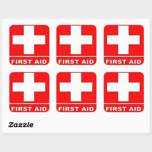 Red First Aid Sign Square Sticker | Zazzle