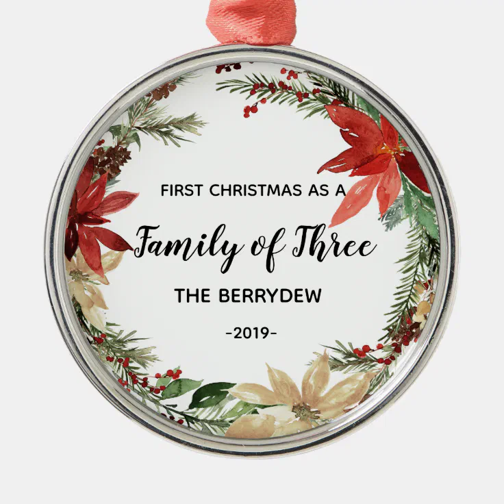 Red First Christmas as a Family of Three ornament | Zazzle