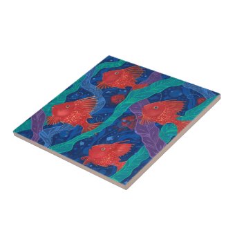 Red Fish, Seaweed Sea Ocean Animals Underwater Art Ceramic Tile | Zazzle