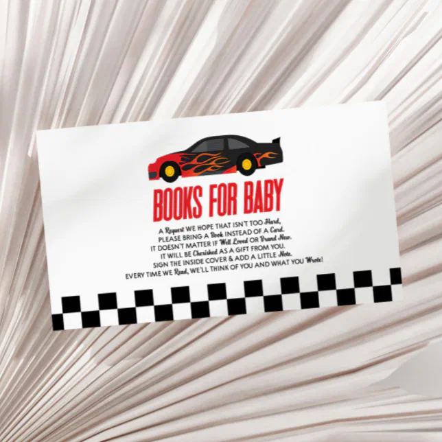 Red Flame Race Car Baby Shower Books For Baby Enclosure Card | Zazzle