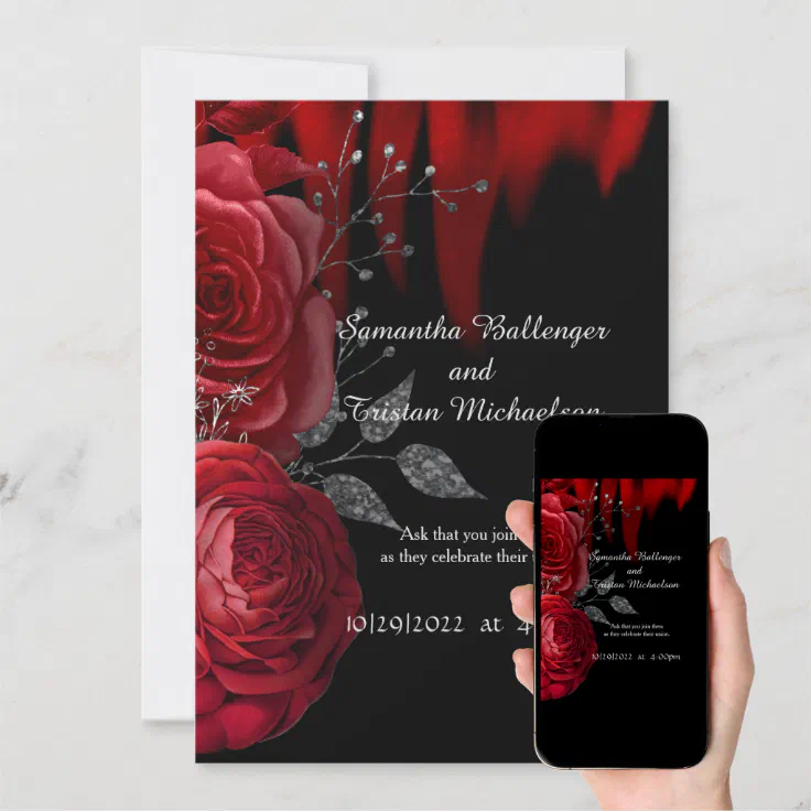 Red Flame Roses Gothic Wedding Invitation | Zazzle
