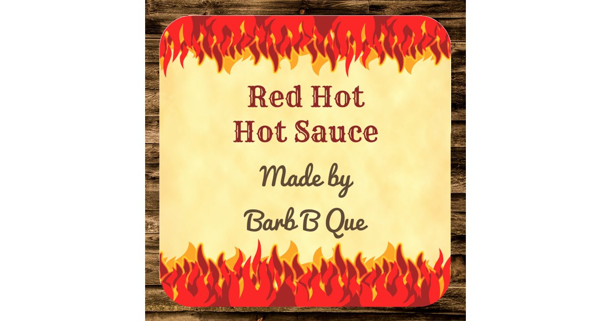 Red Flames Custom Retro BBQ Hot Sauce Sticker | Zazzle