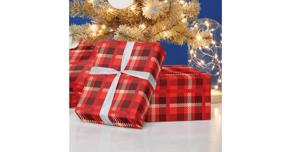 Red Flannel Look Plaid Wrapping Paper | Zazzle