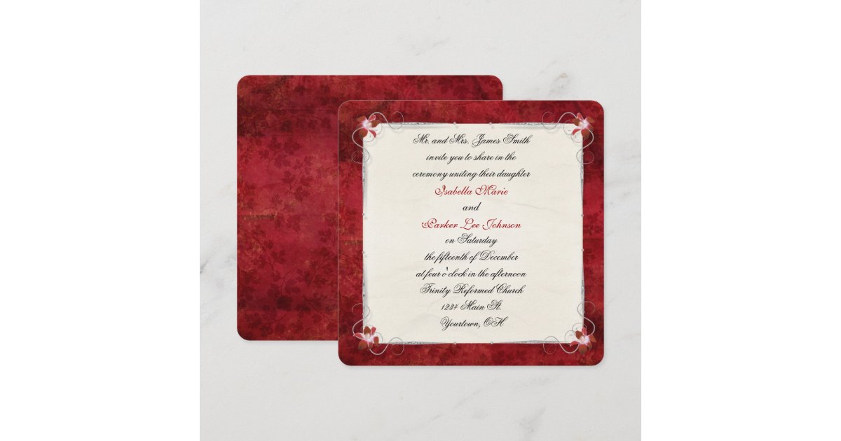 Red Floral Border Wedding Invitation | Zazzle