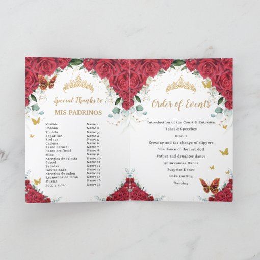 Red Floral Butterflies Quinceañera Order of Events Program | Zazzle