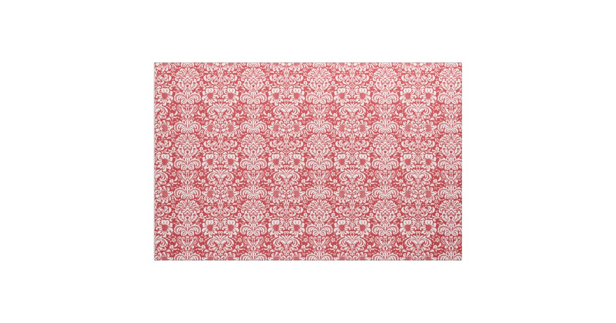 Red Floral Damask Fabric | Zazzle