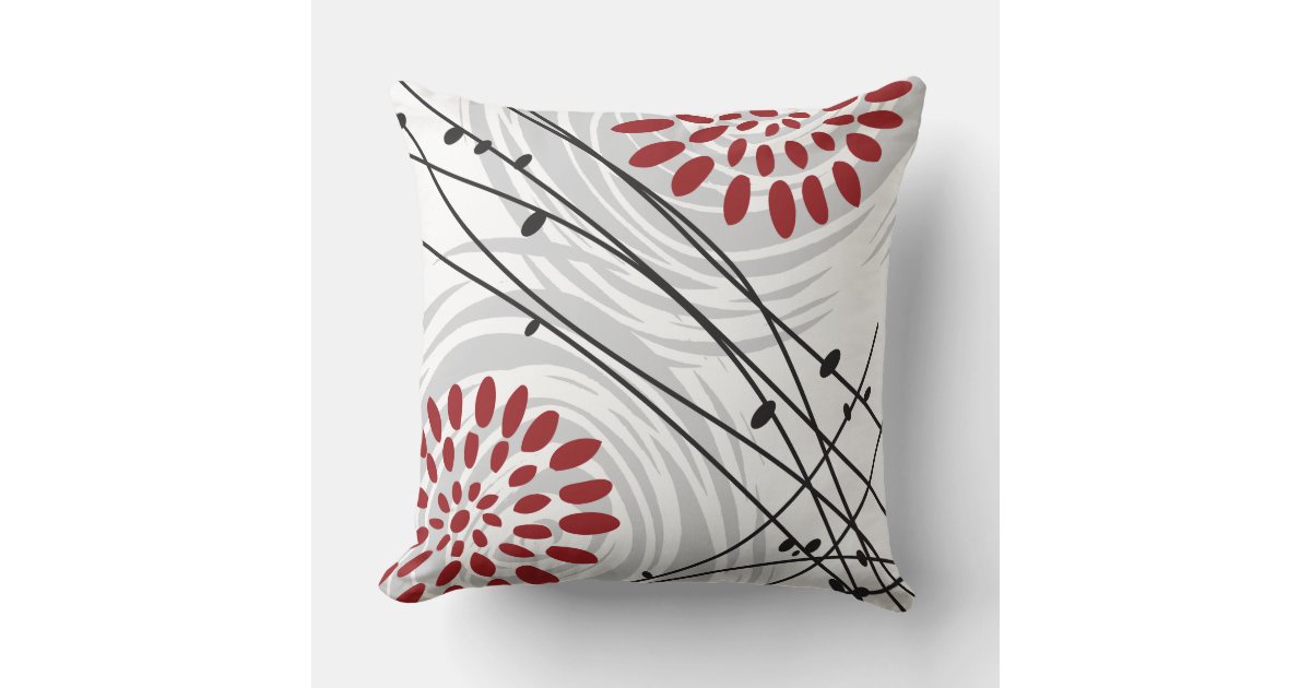 RED FLORAL DESIGN Retro Throw Pillow | Zazzle