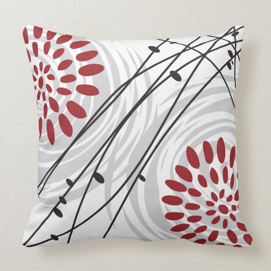 RED FLORAL DESIGN Retro Throw Pillow | Zazzle.com