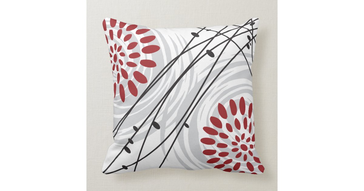 RED FLORAL DESIGN Retro Throw Pillow | Zazzle.com