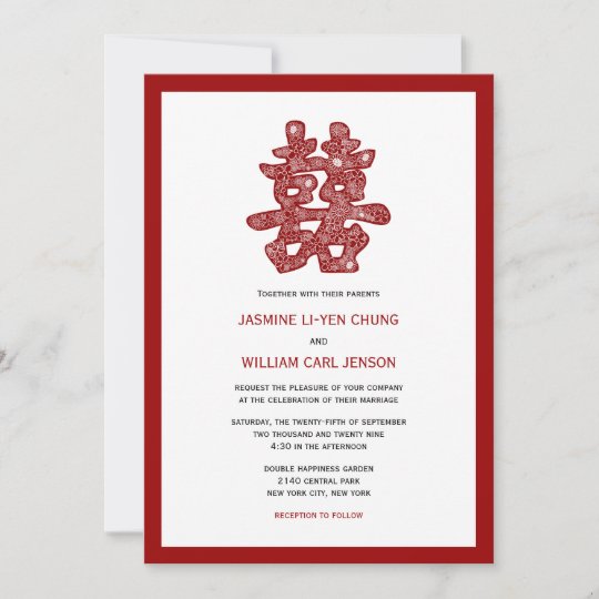 Red Floral Double Happiness Modern Chinese Wedding Invitation | Zazzle.com