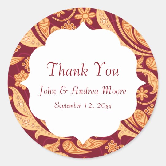 Red Floral Henna Wedding Favor Classic Round Sticker | Zazzle.com