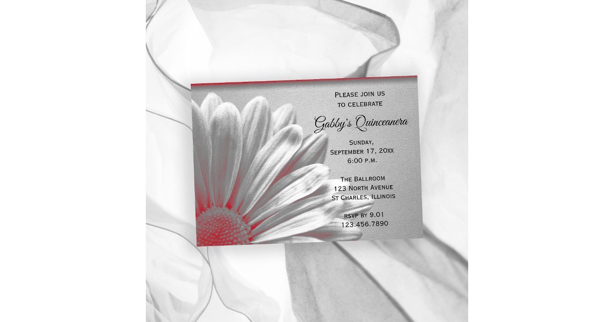 Red Floral Highlights Quinceanera Party Invitation | Zazzle