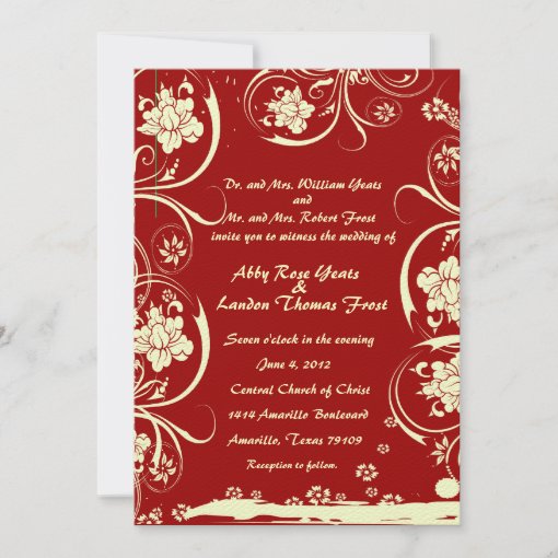 Red Floral Lace Wedding Invitation | Zazzle