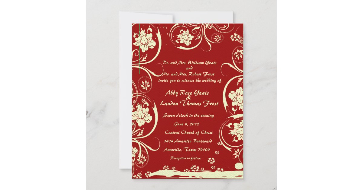 Red Floral Lace Wedding Invitation | Zazzle