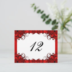 Red Floral on White Reception Table Number Cards | Zazzle