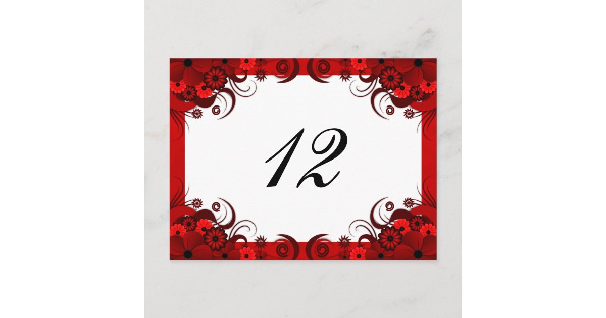 Red Floral on White Reception Table Number Cards | Zazzle