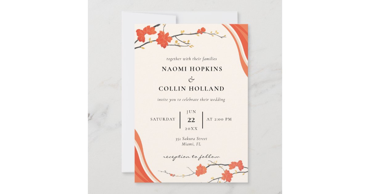 Red Floral Rectangle Wedding Invitation | Zazzle