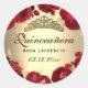Red Floral Roses Gold Quinceanera Classic Round Sticker | Zazzle