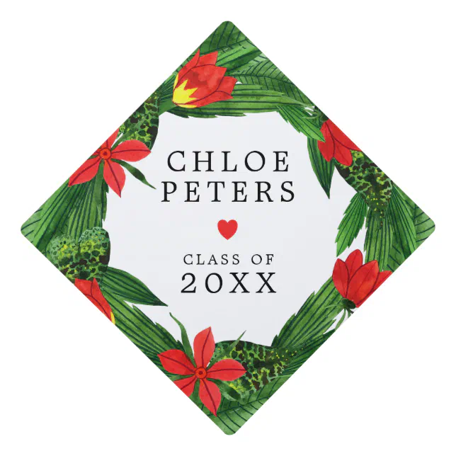 Red Floral Tropical Botanical Graduation Cap Topper | Zazzle