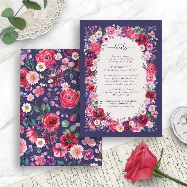 Red Floral Wedding Details Enclosure Card | Zazzle